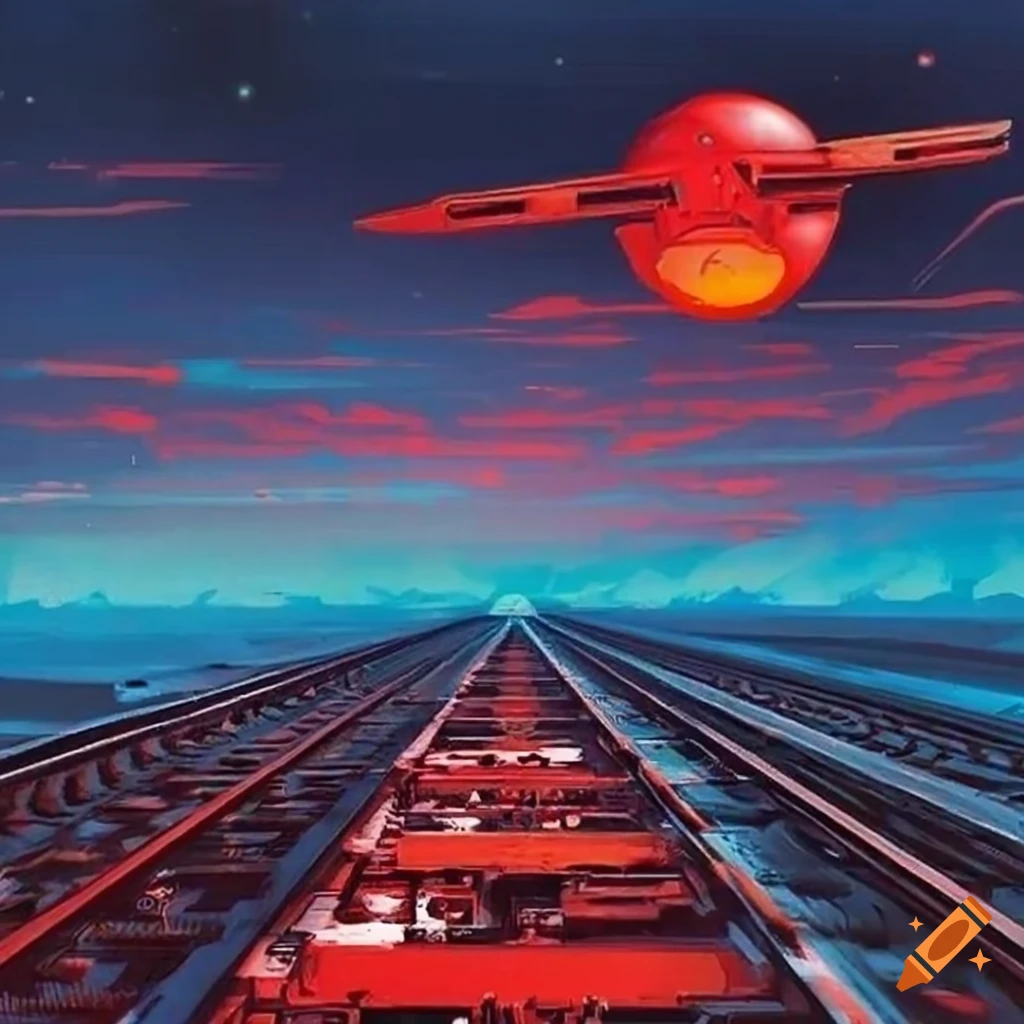 70s sci fi train red art