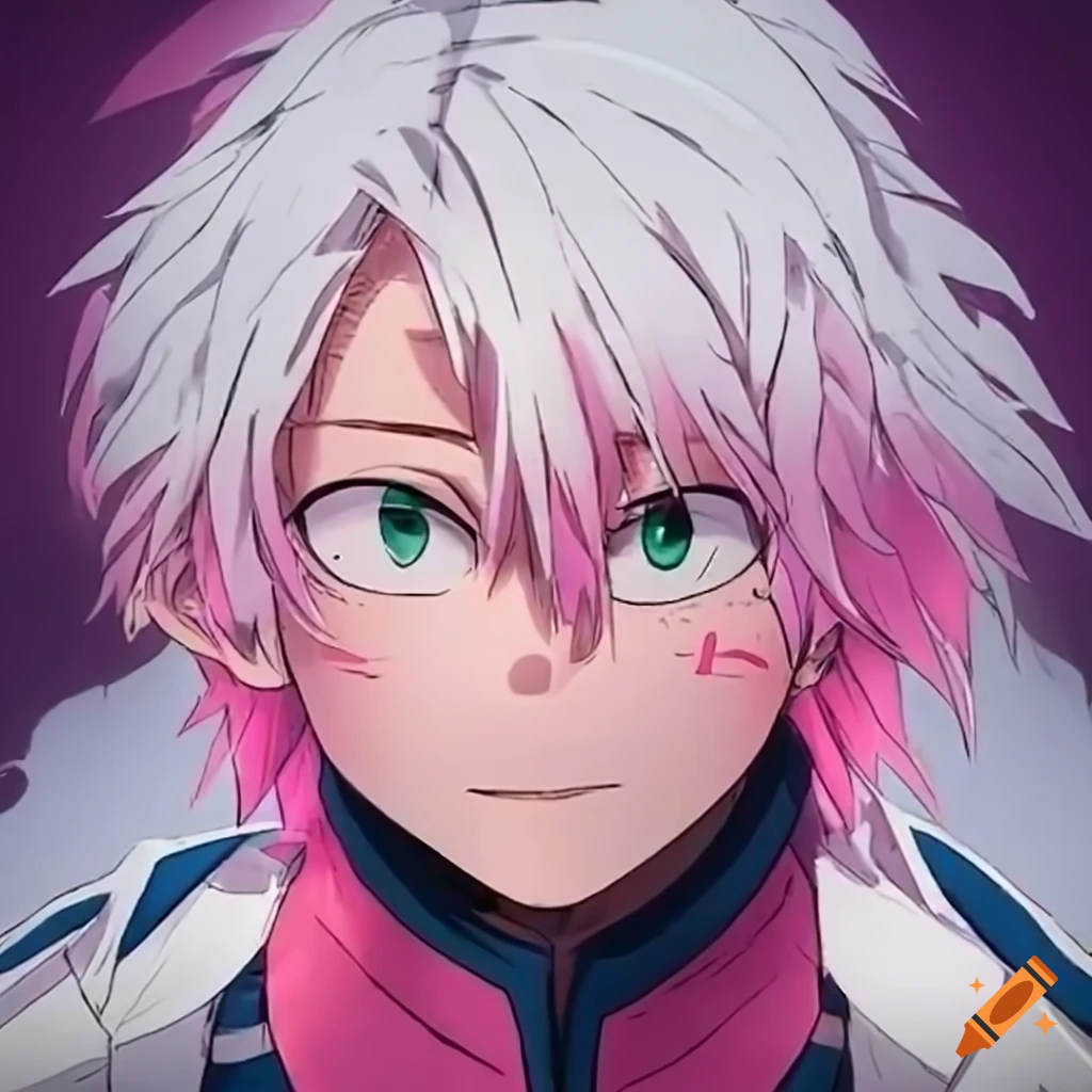 My hero academia character with white and pink hair on Craiyon