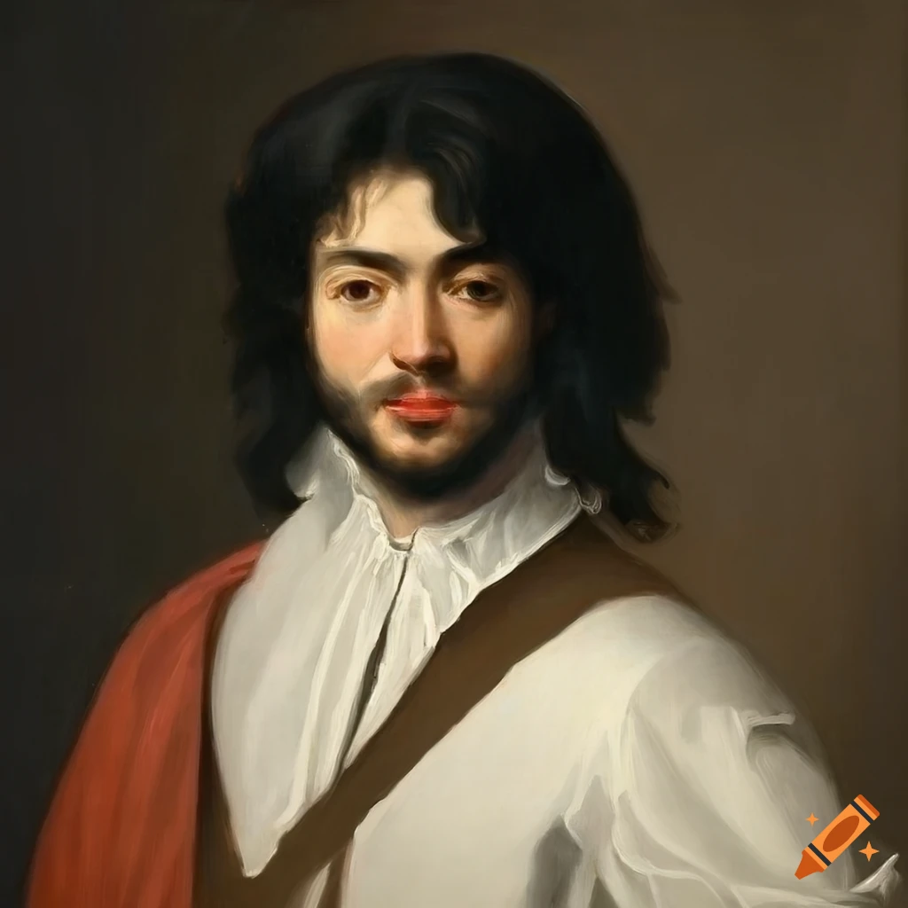 Classical portrait of a handsome dark-haired young man with black hair ...