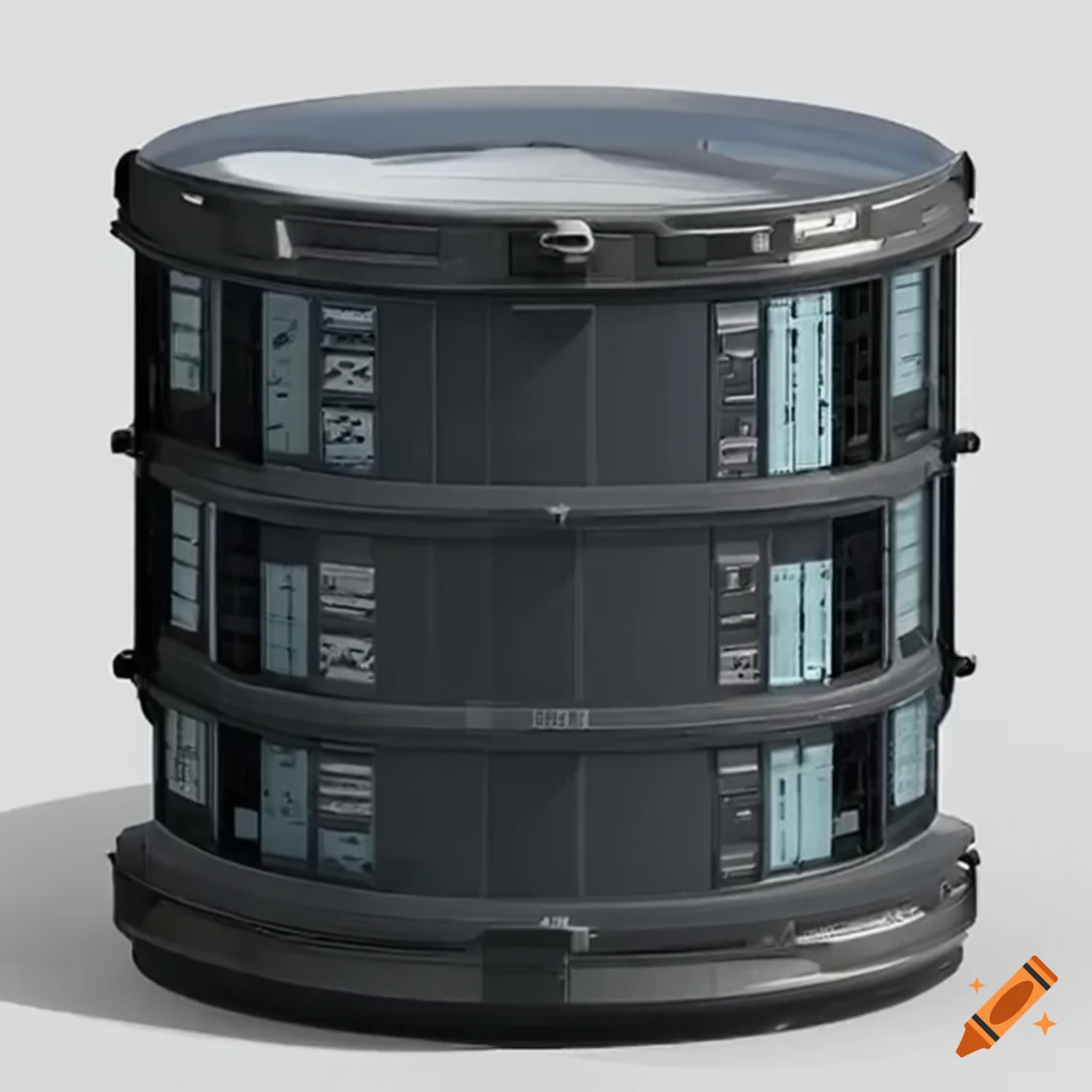 A cylindrical cyberpunk inspired data storage container on Craiyon