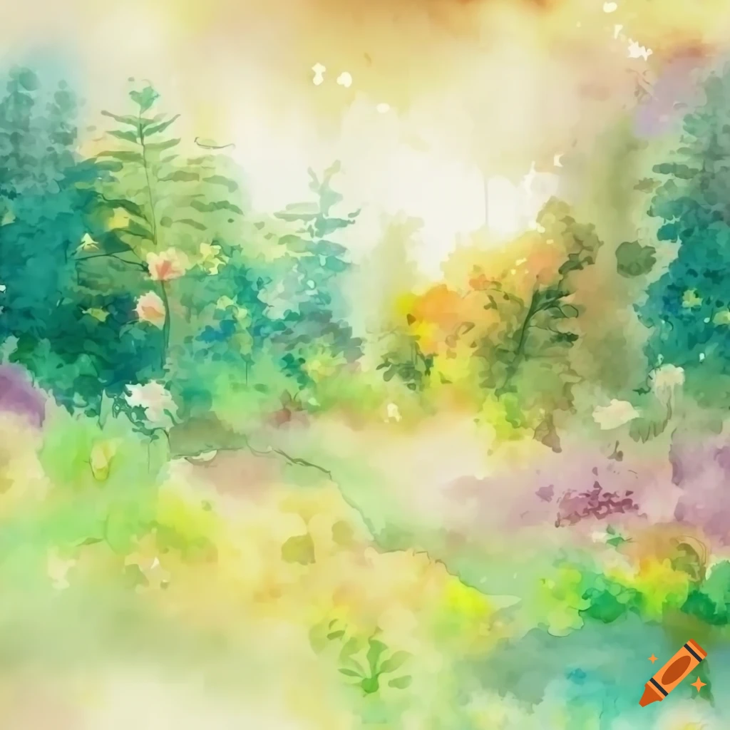 A beautiful forest Summer Landscape with flower Garden, watercolor Art ...