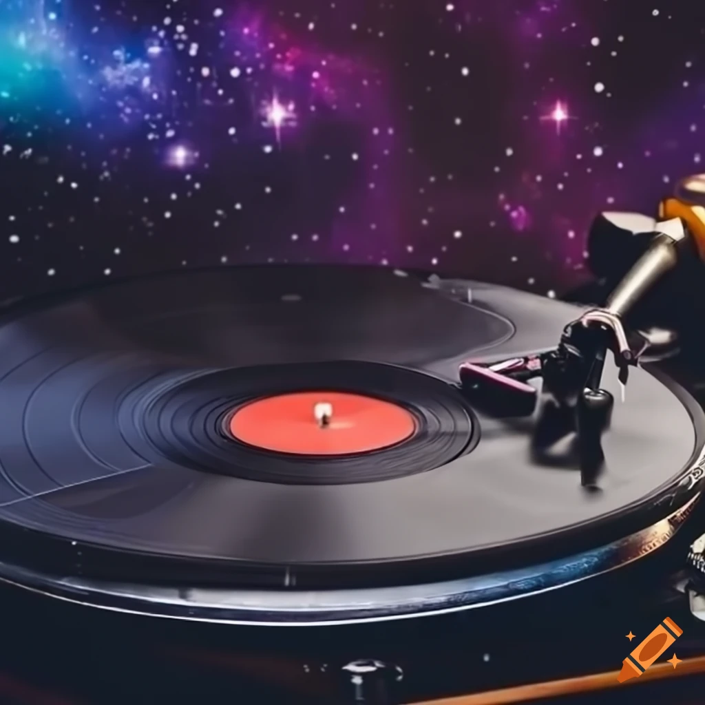 Retro record player with galaxy background on Craiyon