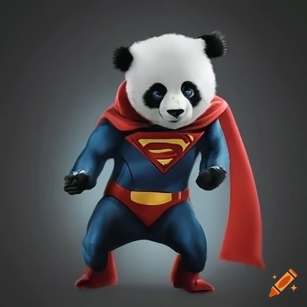 Panda in superman suit
