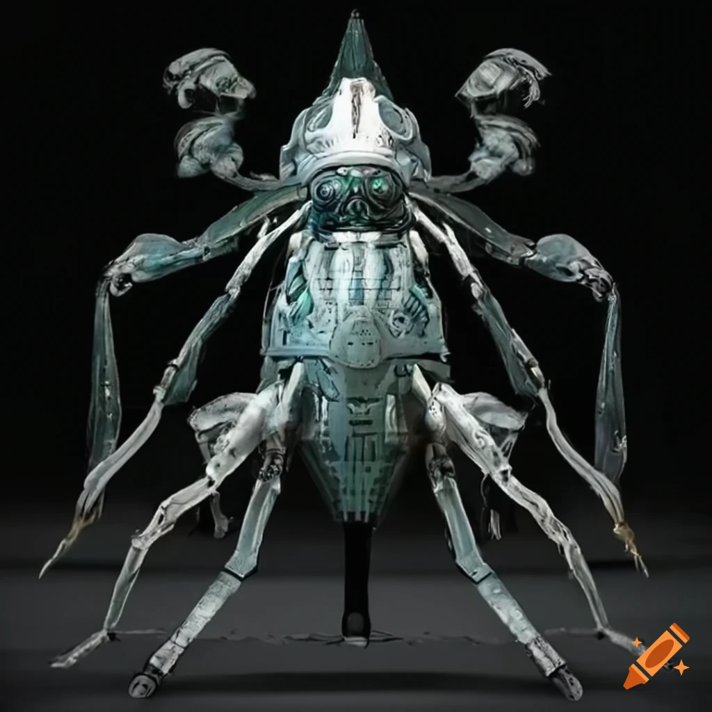 Beautiful, symmetrical, insectoid robot that have oversized heads with ...