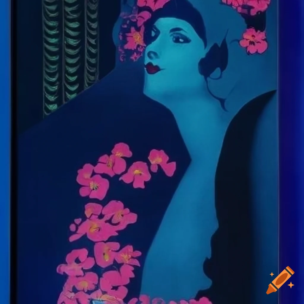 Framed Art Deco 1920s-style lithograph print in psychedelic Technicolor ...