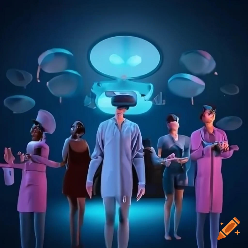 A group of medicine researchers working in metaverse on Craiyon