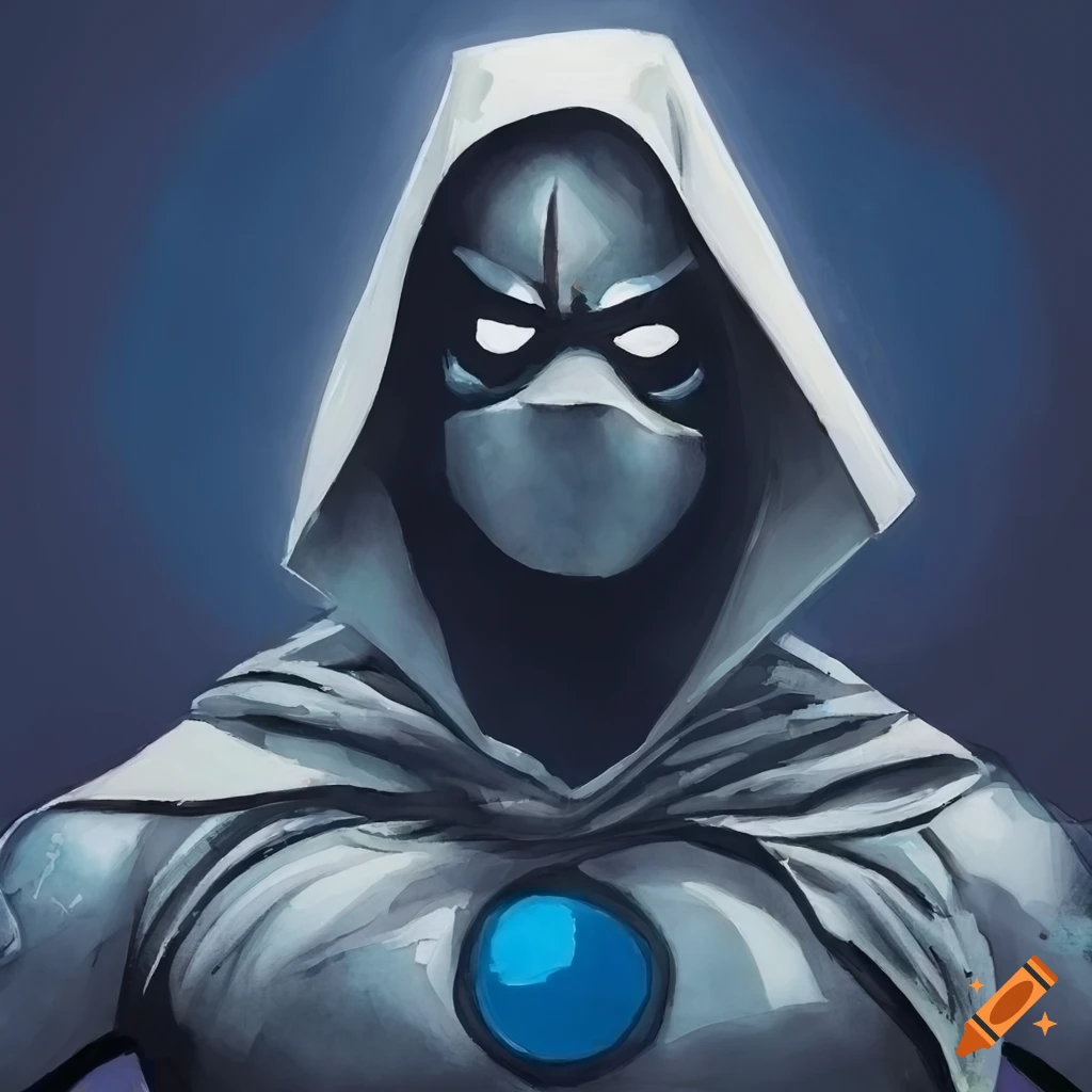 Gouache portrait of marvel comics moon knight, dark blue background