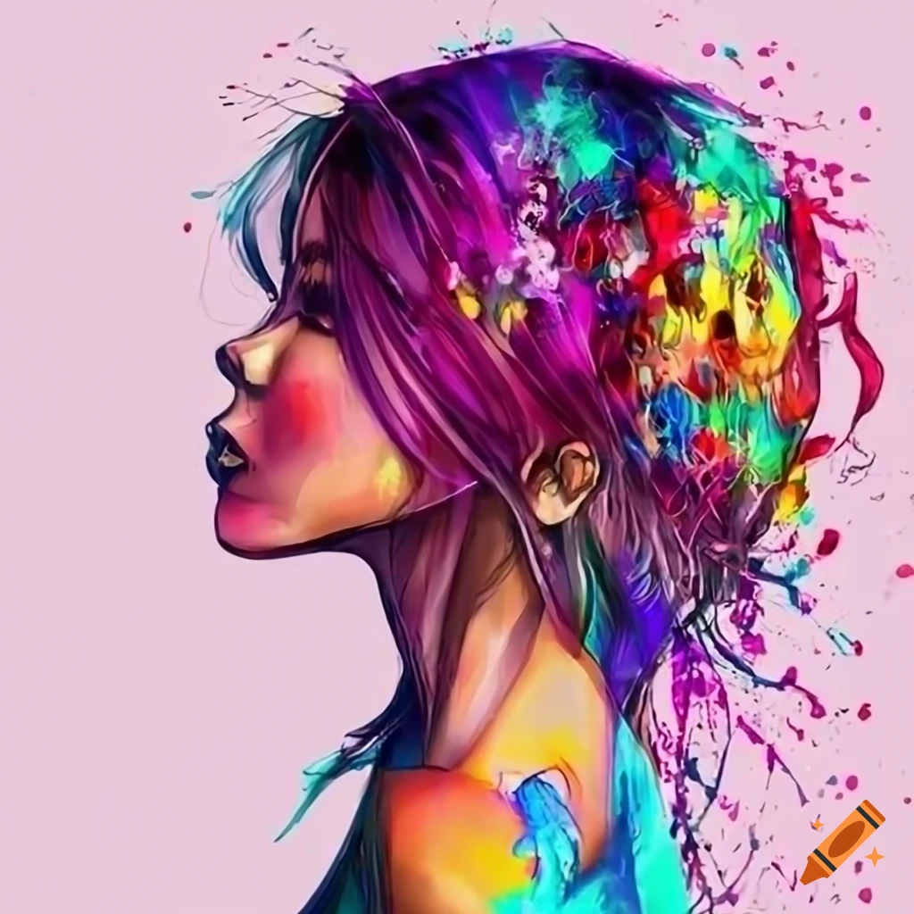 Colorful splash design of a woman's profile on Craiyon