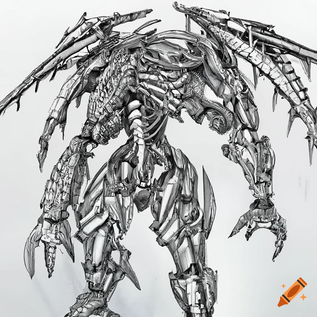 The giant complex metal skeleton dragon mecha prototype variation is a marvel of engineering and ...