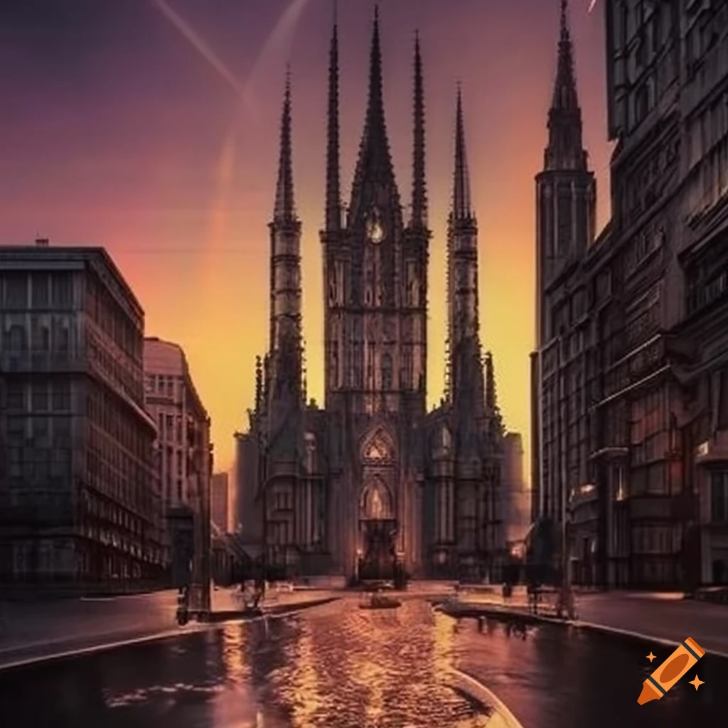 Neo gothic city inspired by art deco architecture