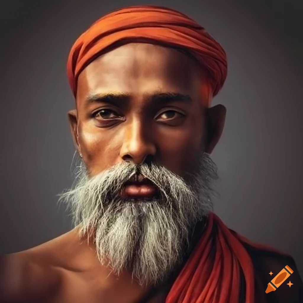Indian monk with beard and cap modern