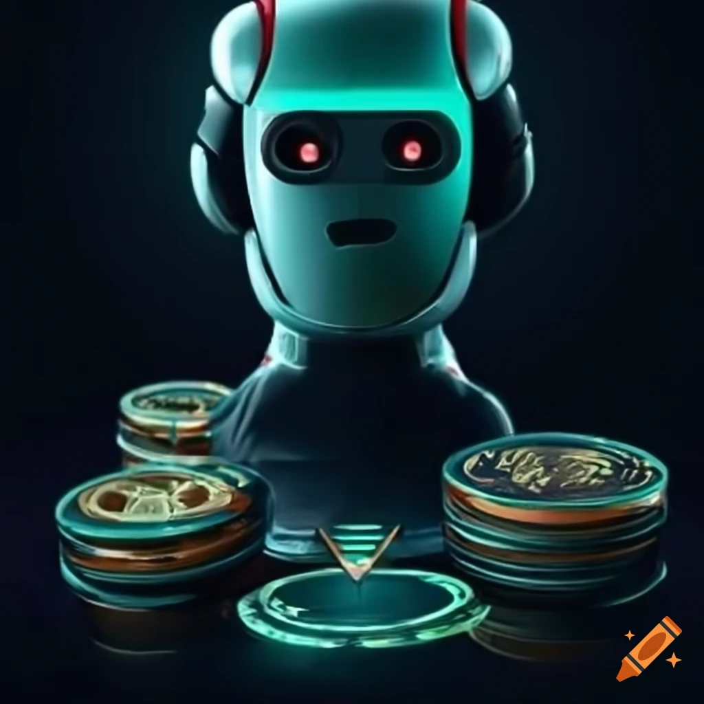 Le croupier - digital bot logo with cards and tokens design