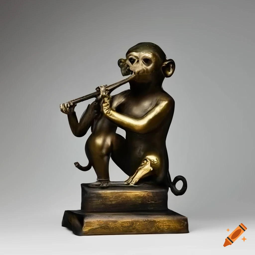 A bronze monkey statue playing musical instruments on Craiyon
