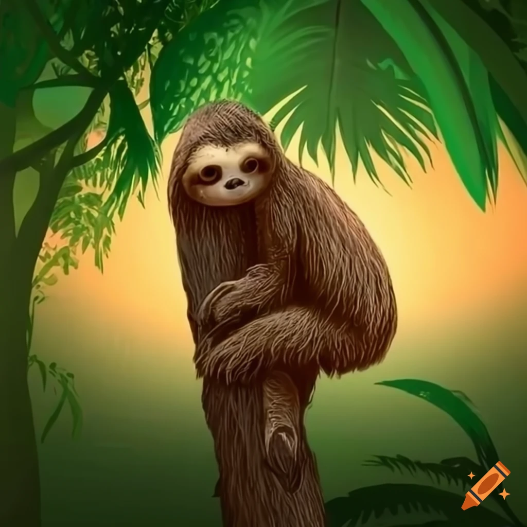 Lazy sloth enjoying the sunrise in the jungle