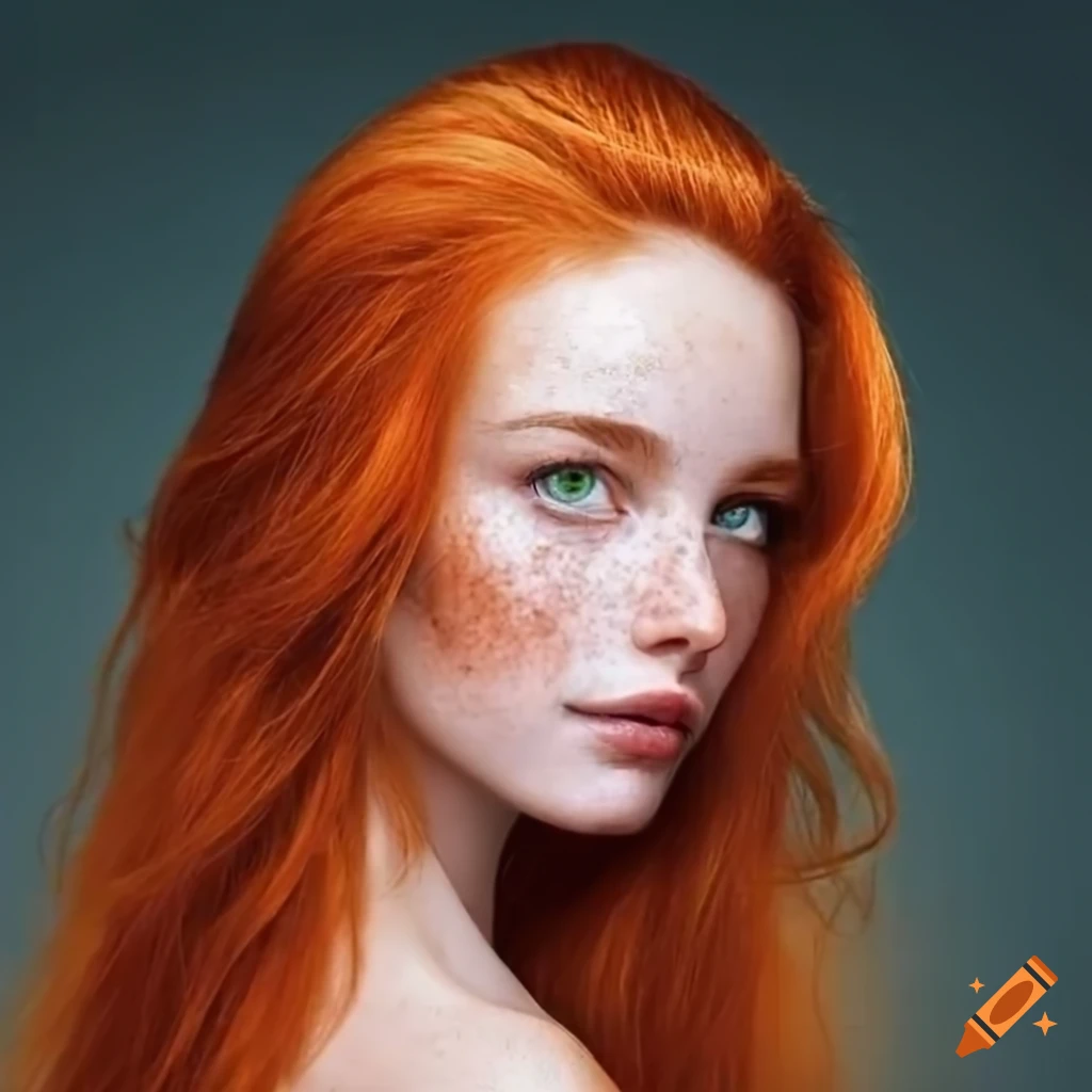 Beautiful young woman very light freckles red hair