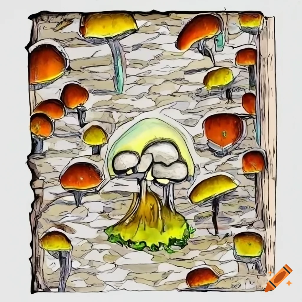 A colorful cartoon illustration showing mushroom strands emerging from ...