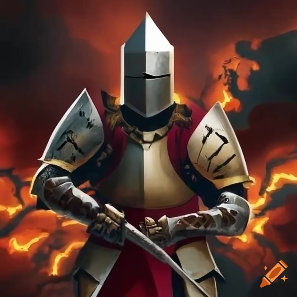 A knight defending against a thunder bolt in a violent storm on Craiyon