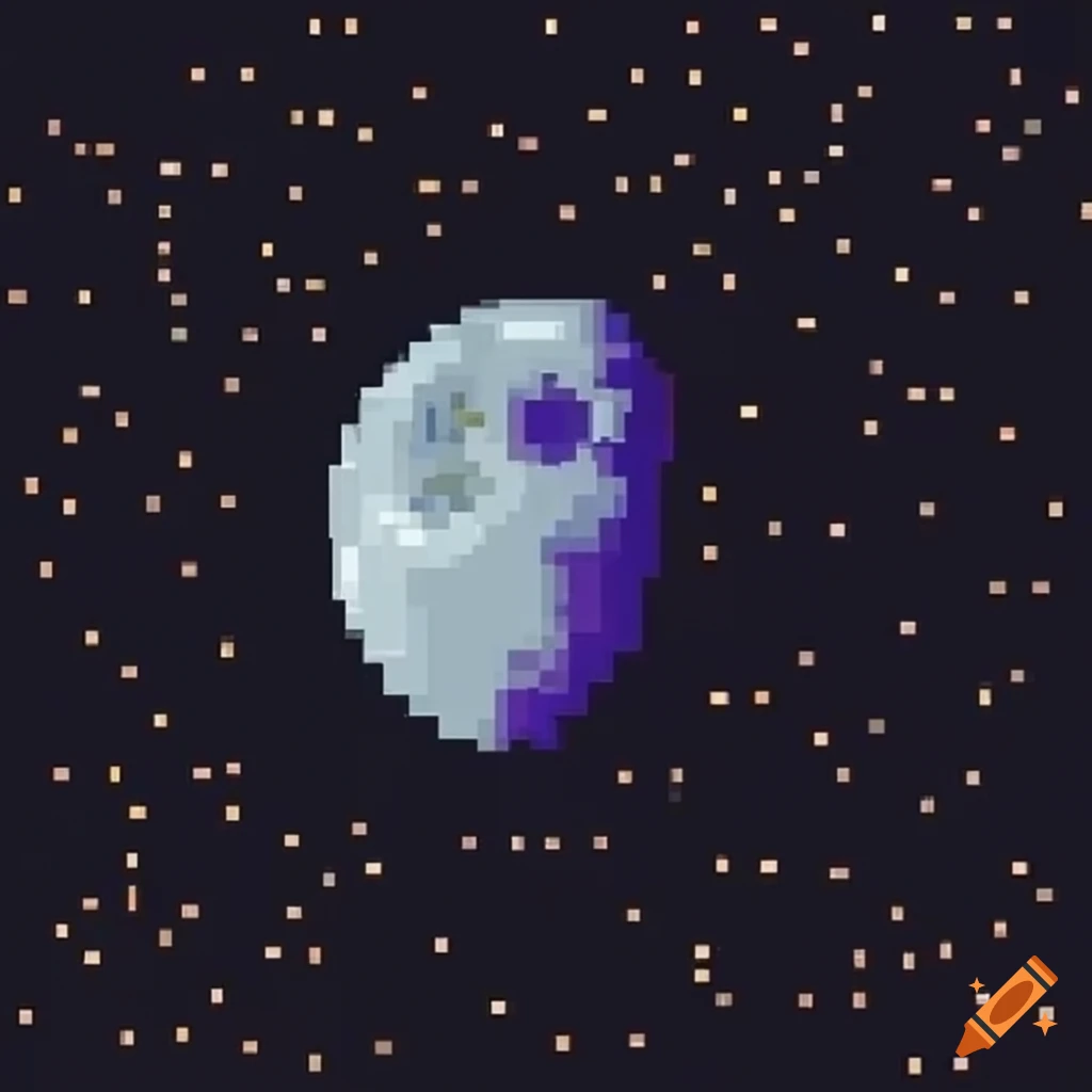 A pixel-art moon in space