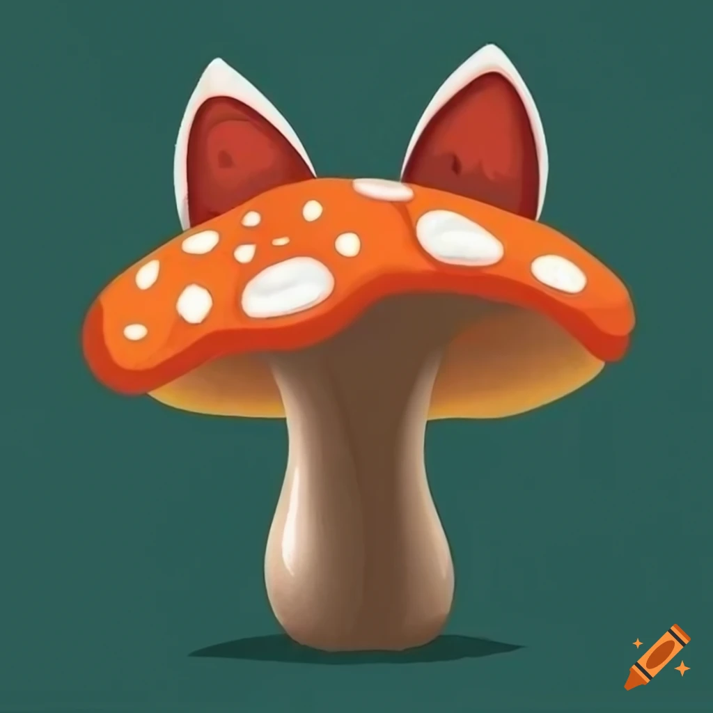 Fox-shaped orange mushroom with fox ears in forest realistic art on Craiyon