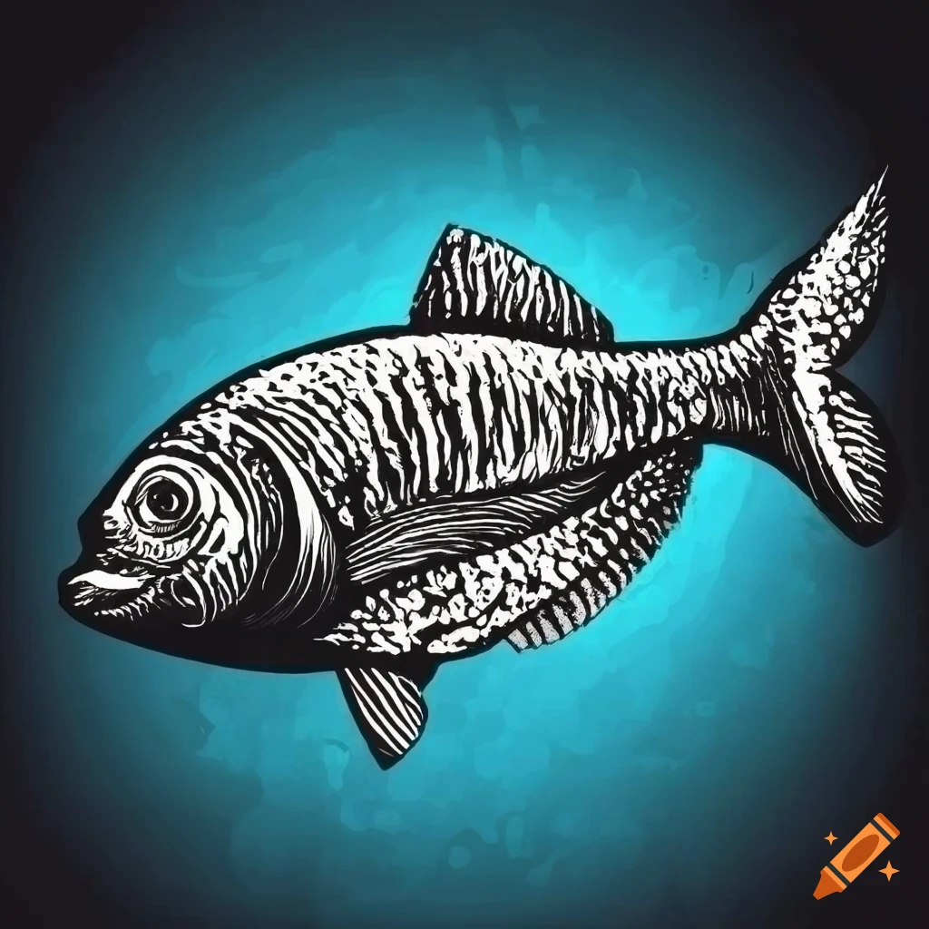 Detailed engraving-style illustration of a fish swimming on Craiyon