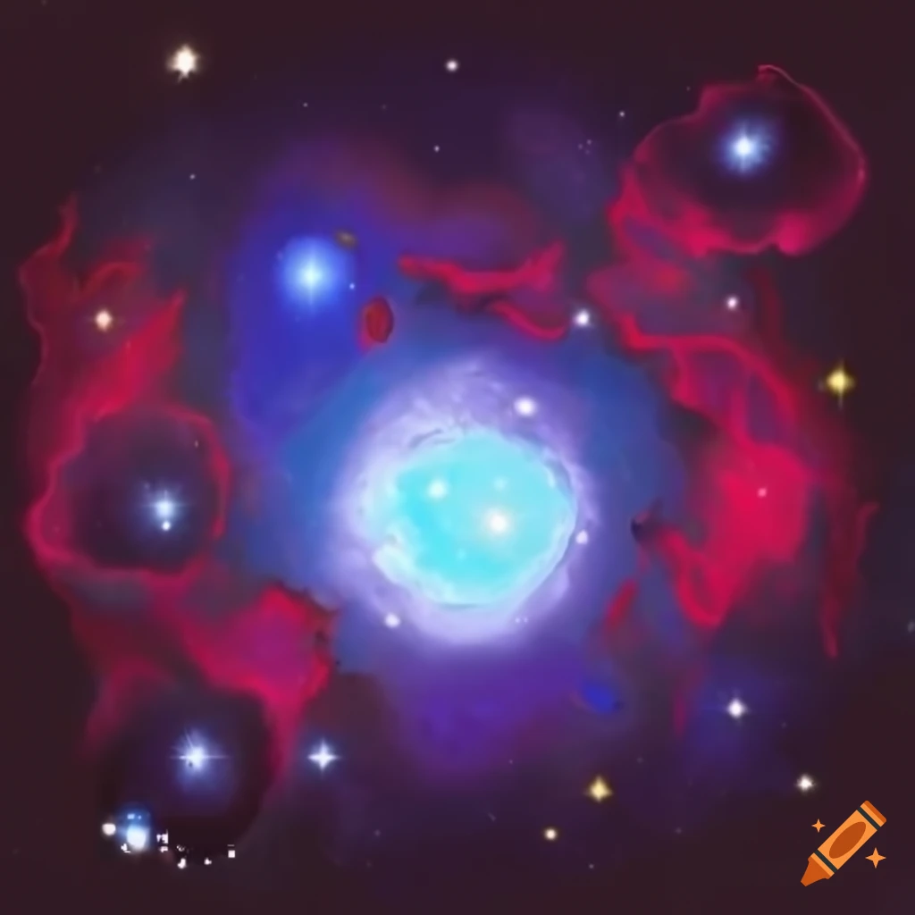 Pillars of creation nebula in the style of super mario galaxy