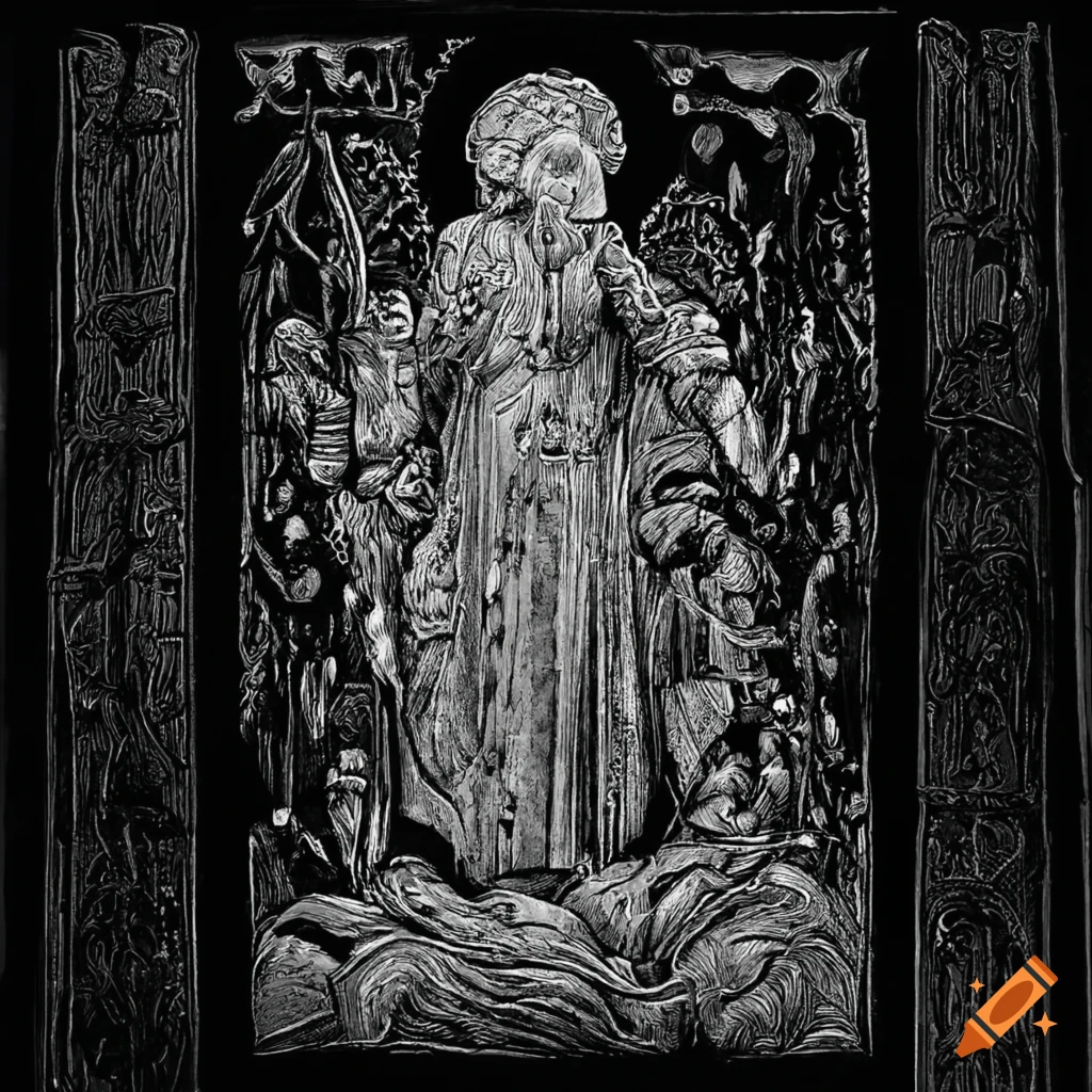 God of Sowing Stars, medieval art style, black and white on Craiyon