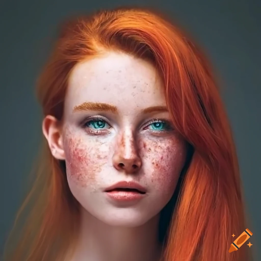 Beautiful young woman very light freckles red hair