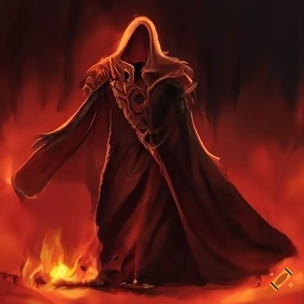 A dnd red and black cape that looks like fire and smoke, red fire ...