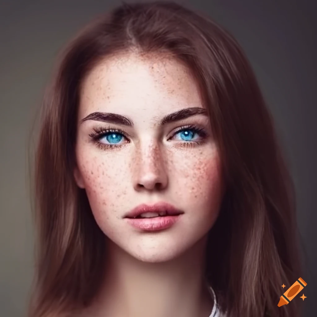 Beautiful young woman very light freckles brown hair on Craiyon