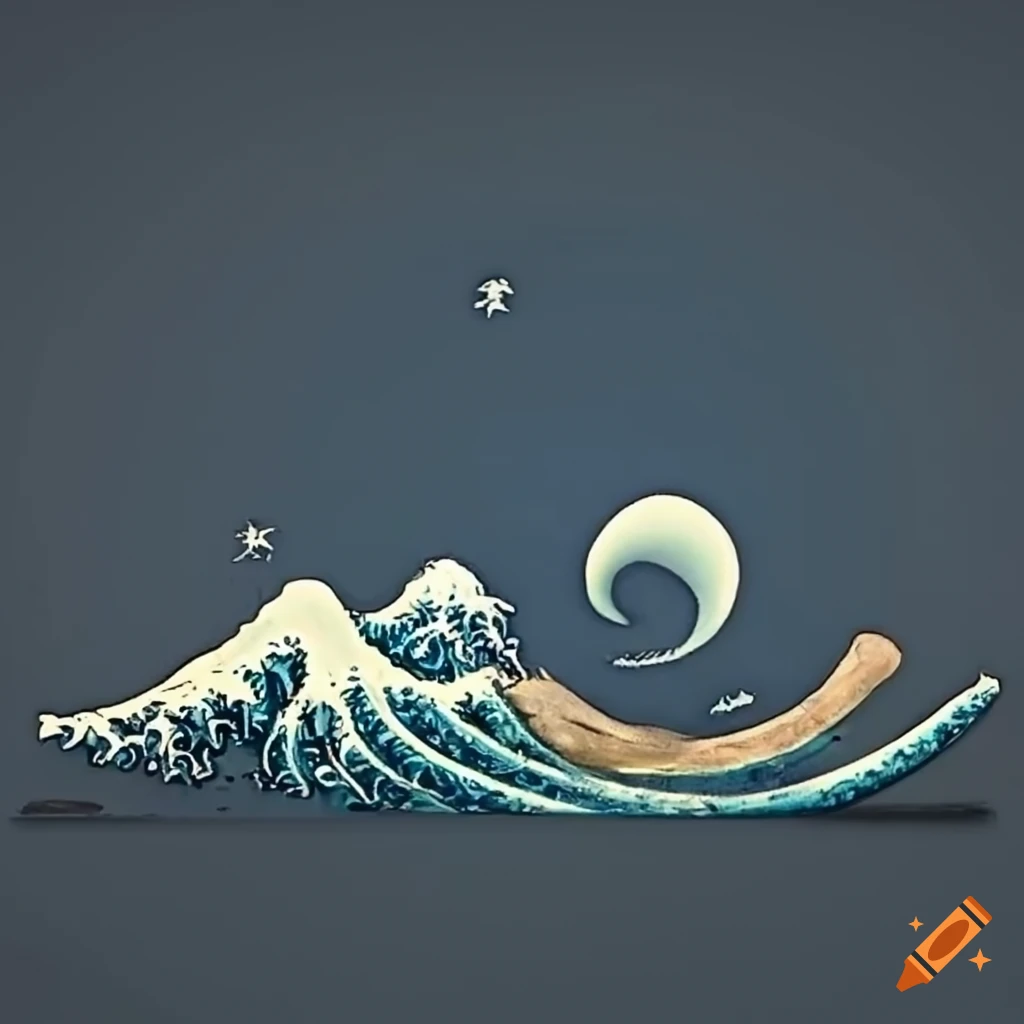 Great wave japan art and whale iconic minimal