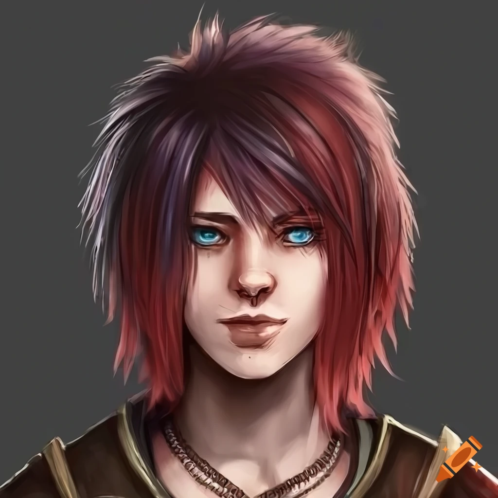 Realistic rpg protagonist with spiky hair and long emo fringe on Craiyon
