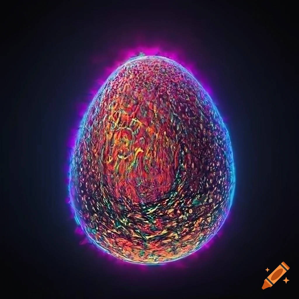 Create a detailed cyberpunk, 3d render illustration of an egg with ...