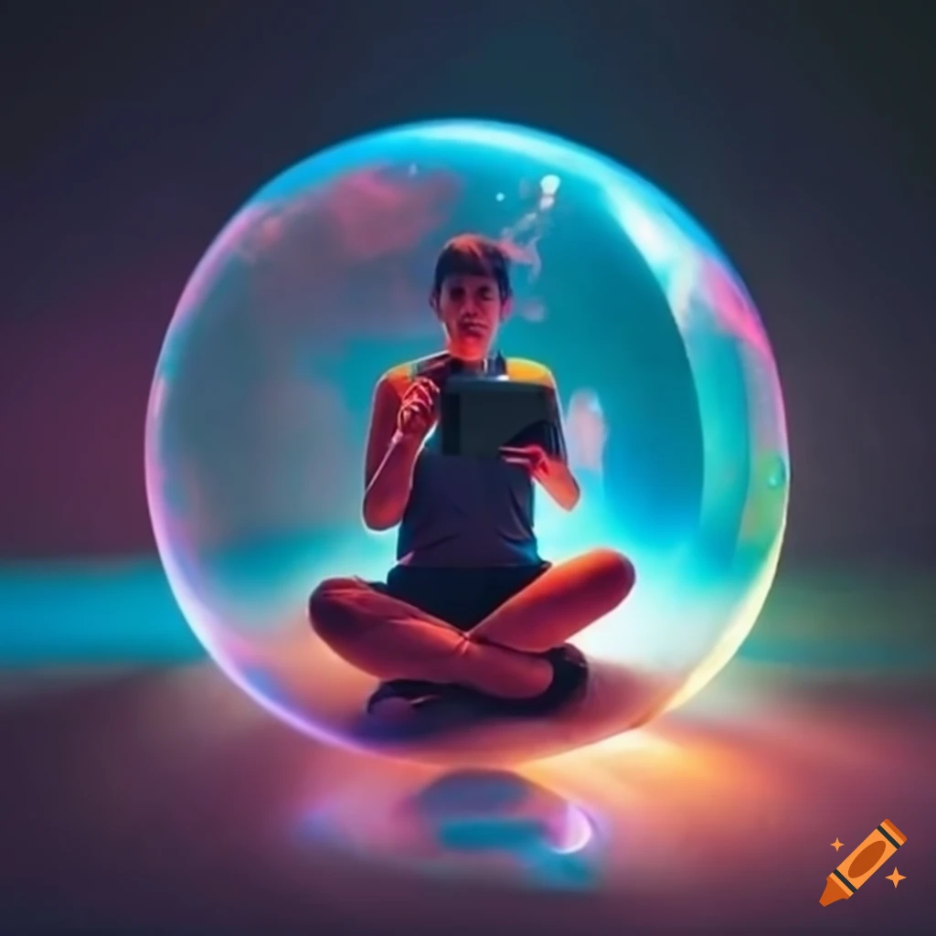 People using Smartphones inside of a giant bubble on Craiyon