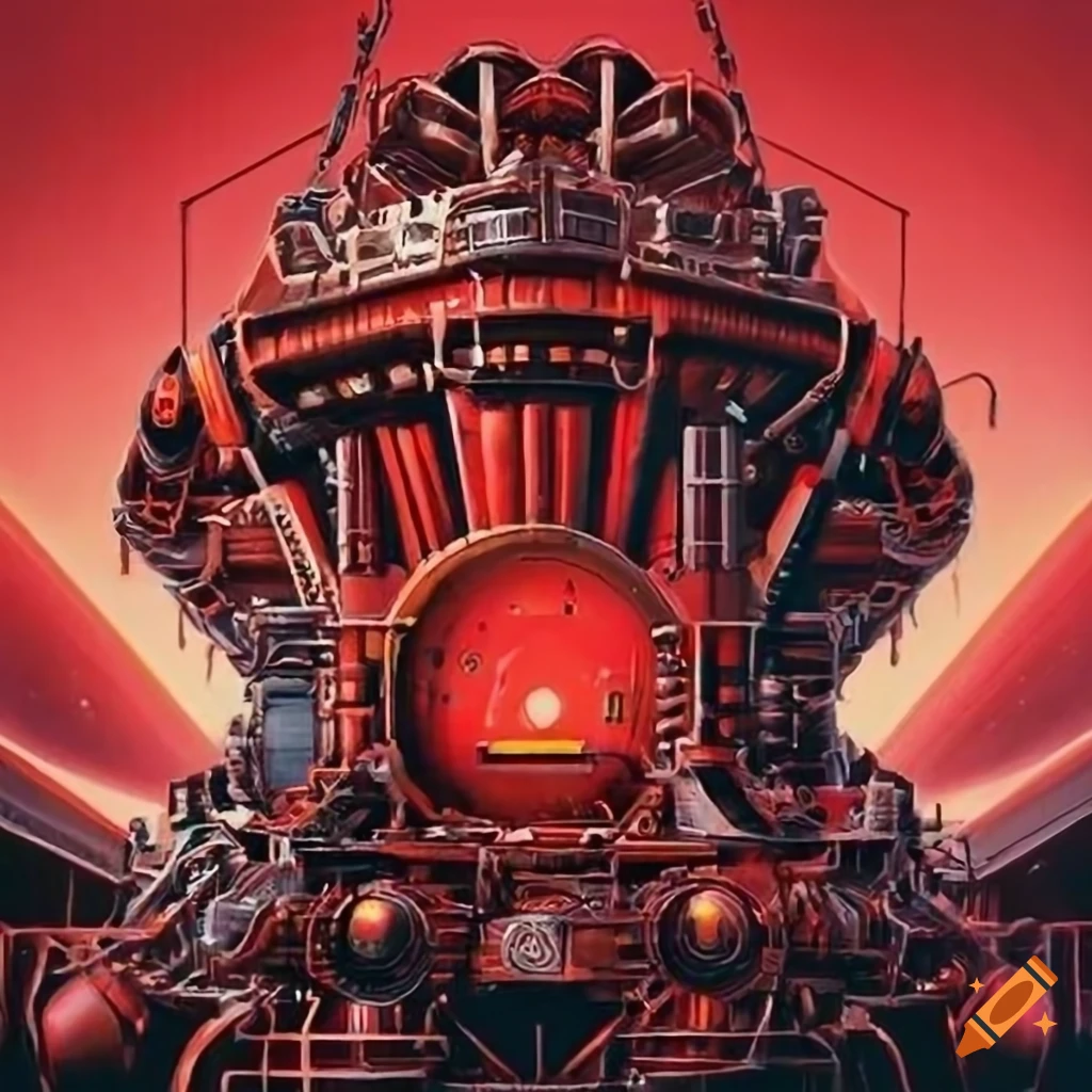 70s sci fi engine red art