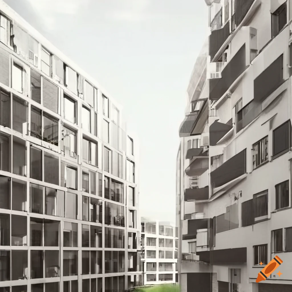 Flats die als rijtjeshuizen tegen elkaar staan, architectural render
