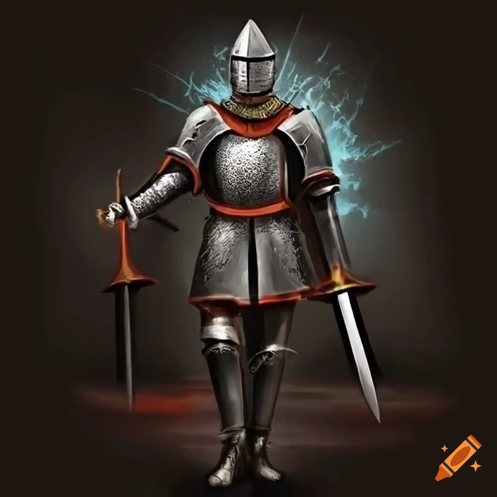 Knight with sword radiating electricity on Craiyon