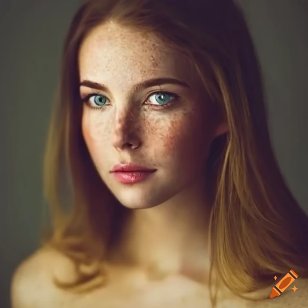 Beautiful young woman very light freckles