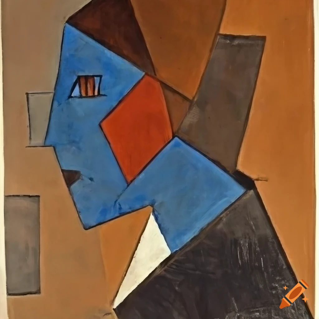 Eastern european cubist profile painting 1920s brown blue ochre red ...