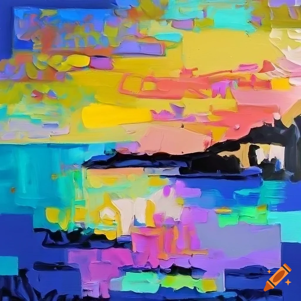 Abstract cubist knife painting of french riviera in bea garding shubert ...