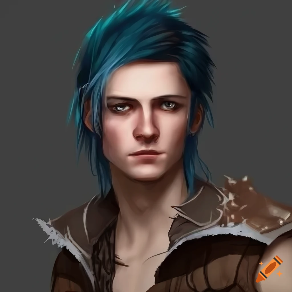Realistic rpg male protagonist with spiky hair and long emo fringe on ...