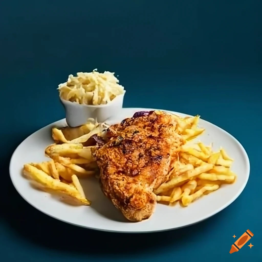 Chicken chop with coleslaw and fries on Craiyon