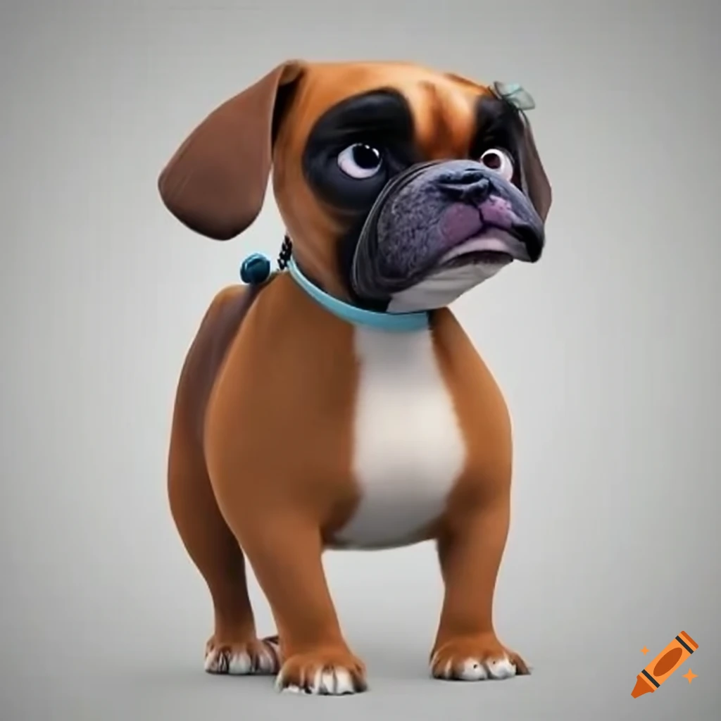 Pixar boxer puppy character design on Craiyon