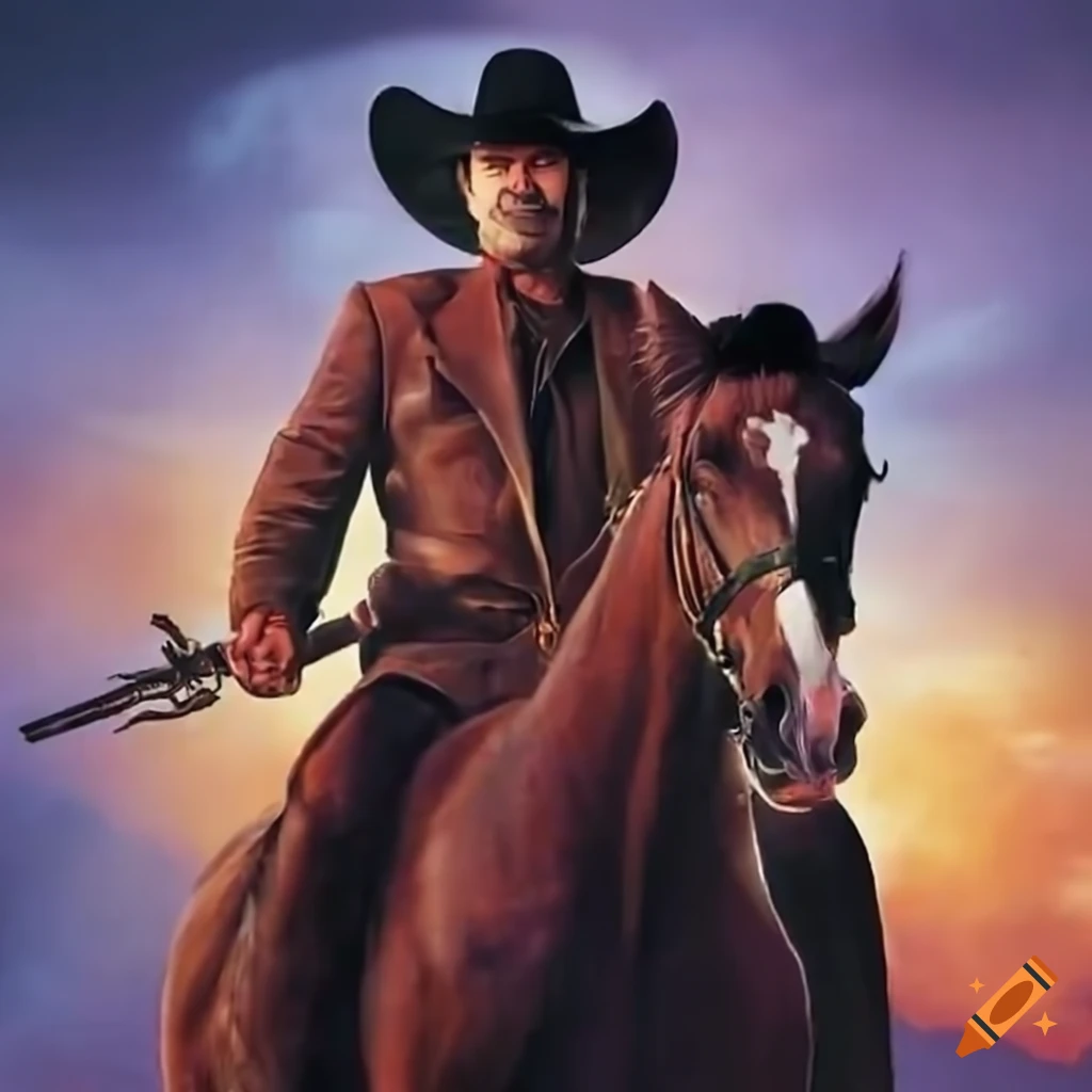 Bruce campbell riding a horse on Craiyon