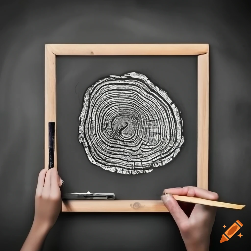 Drawing of tree rings on a blackboard in a classroom