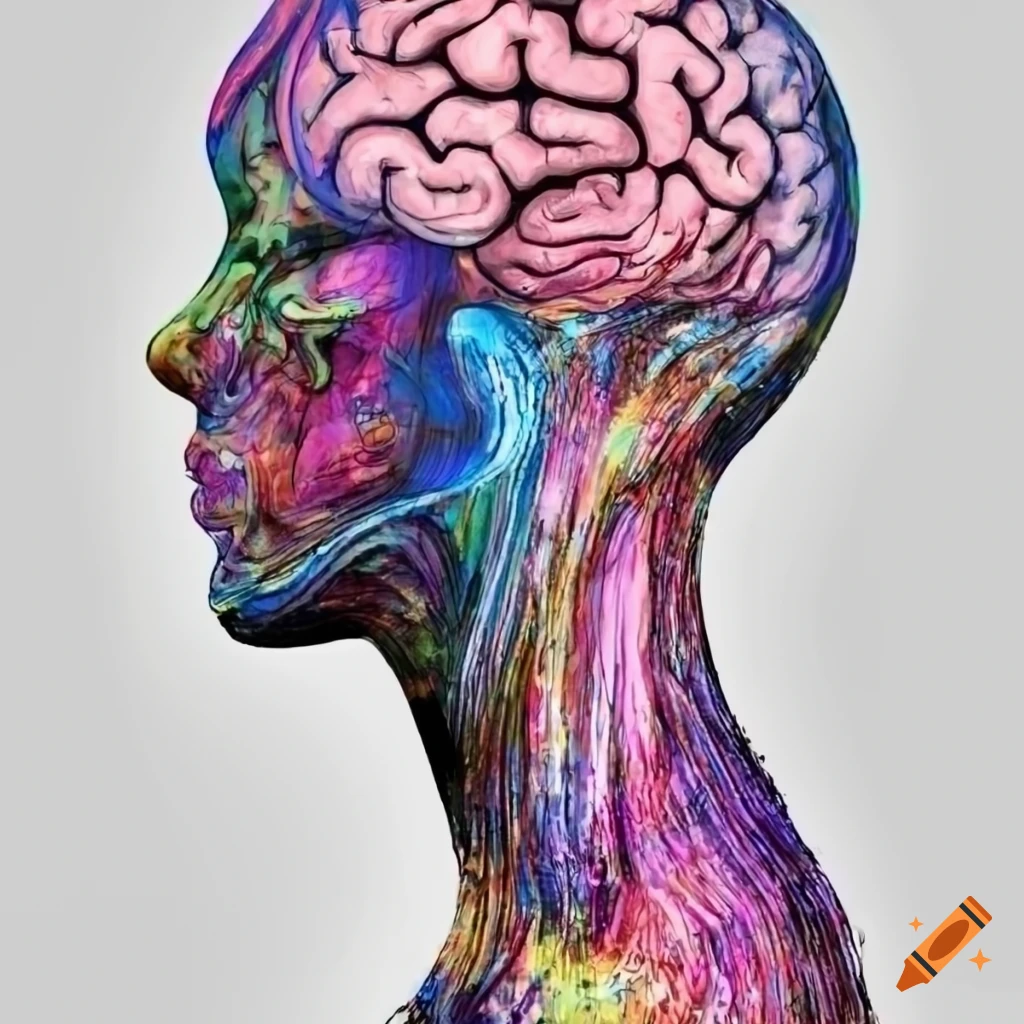 Illustration of the human brain and torso in colorful detail