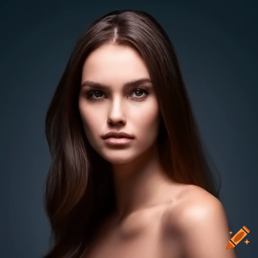 A photo portrait of a female supermodel wearing black t-shirt, soft ...