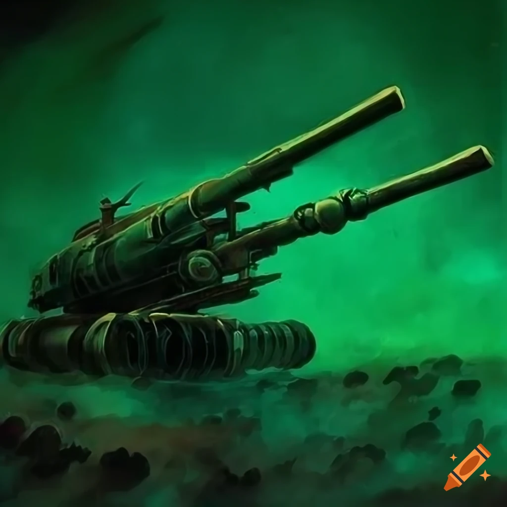 70s sci fi artillery green art