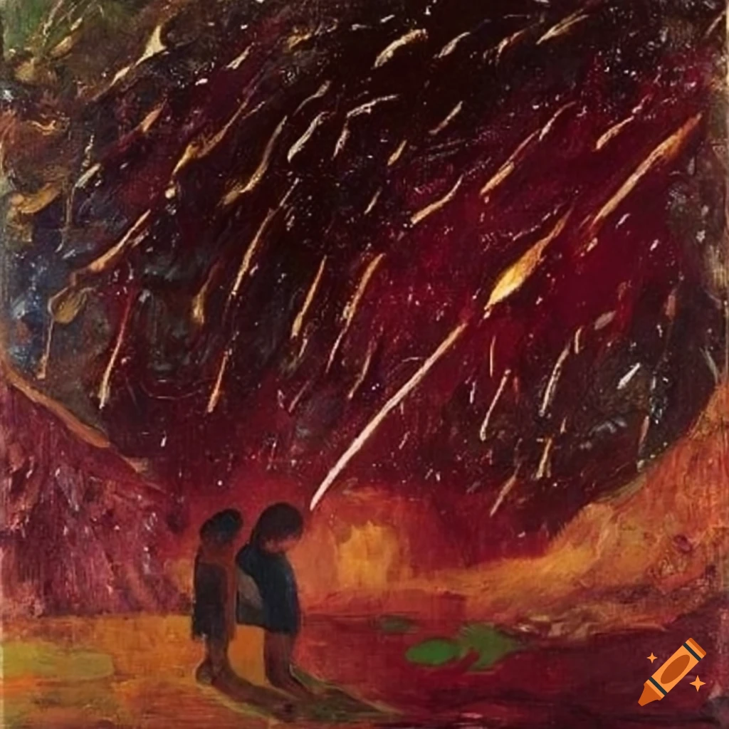 Whimsical maroon meteor-rain by paul gauguin