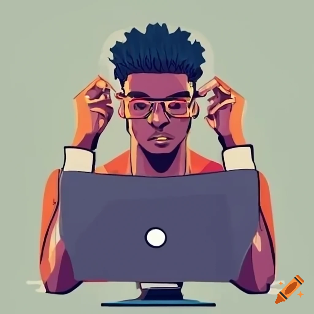 Black man on a computer looking at training on Craiyon