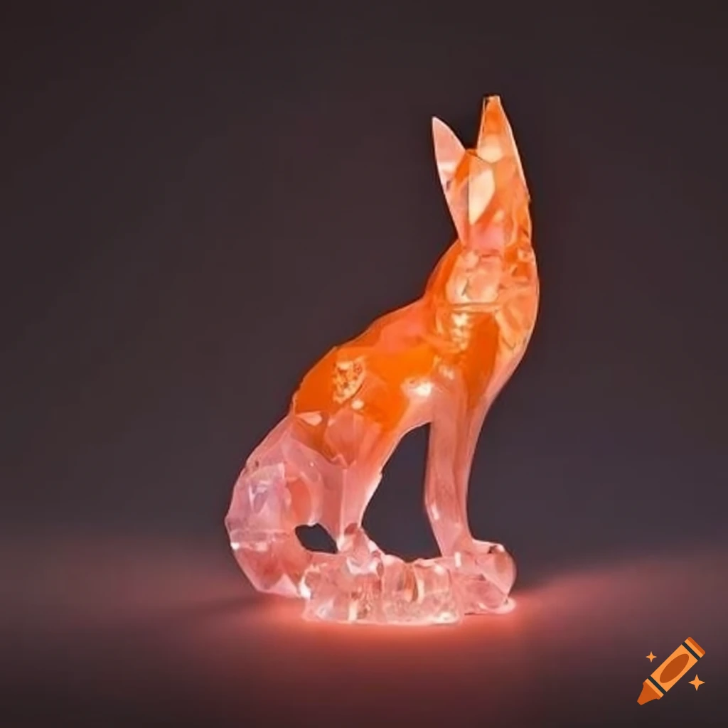 An elegant orange crystal fox statue ethereal light on Craiyon